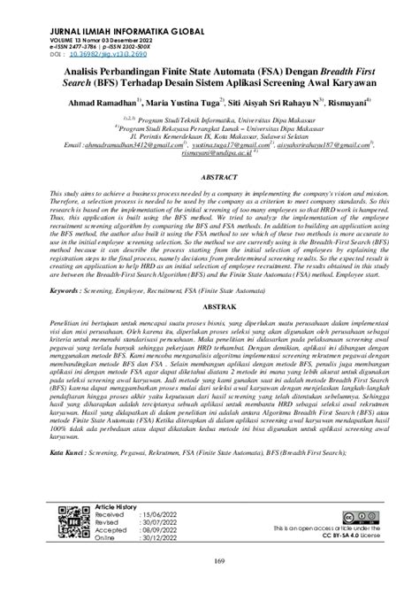 Pdf Analisis Perbandingan Finite State Automata Fsa Dengan Breadth