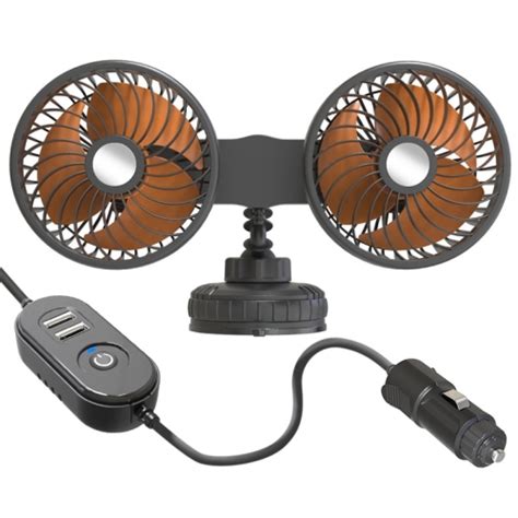 F 대형 흡입 컵 차량 장착형 이중 헤드 팬 모델 USB 포함 담배 라이터