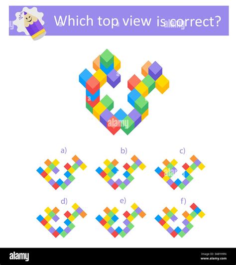 Logic Game Which Top Vıew Is Correct Iq Training Test Printable Worksheet Vector