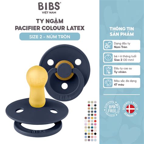Ty Ngậm Núm Tròn Cao Su Tự Nhiên Bibs Pacifier Colour Latex Size 2 Trên