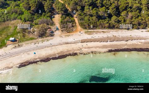 Spectacular Aerial Sea Landscape Of Sandy Beach And Crystal Clear Water