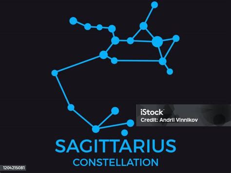 궁수자리별자리 밤 하늘에 별입니다 별과 은하의 클러스터 검은 색 배경에 파란색의 별자리입니다 벡터 일러스트레이션 0명에 대한 스톡 벡터 아트 및 기타 이미지 Istock