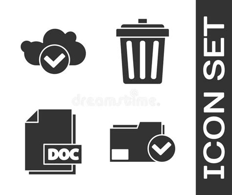 Set Document Folder And Check Mark Cloud With Check Mark Doc File Document And Trash Can Icon