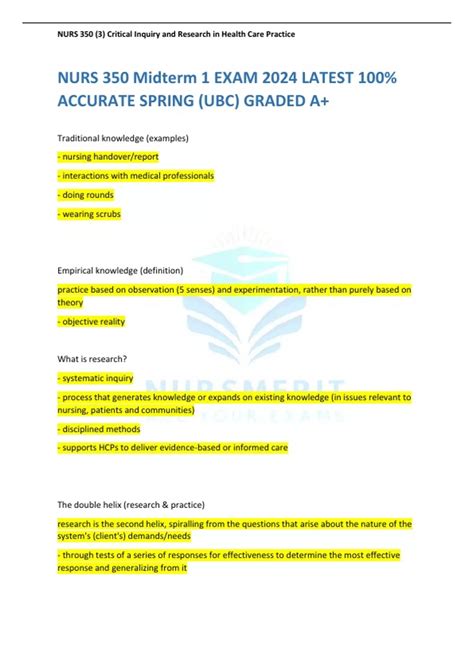 Nurs 350 Midterm 1 Exam 2024 Latest 100 Accurate Spring Ubc Graded A Nurs 350 University