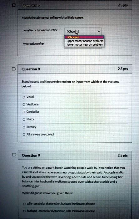 789 Ouection 25ps Match The Abnormalreflex With A Likely Cause
