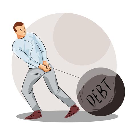 Man Dragging Big Round Stone Illustration Of Debt Heavy And Poverty