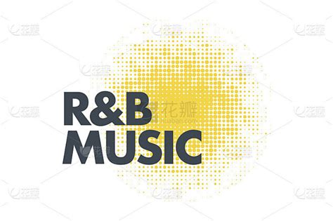 现代，简单，充满活力的印刷设计说“randb音乐”在黄色和灰色的颜色。