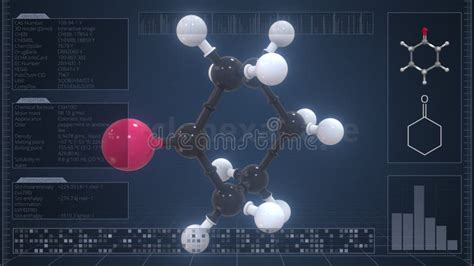 Cyclohexanone Molecule With Description On The Computer Screen 3d