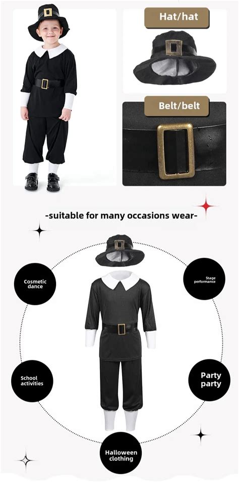 Костюм колониального фермерского мальчика на День Благодарения детский черно белый костюм