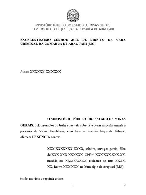 Modelo De Denuncia Mp Pdf Justiça Criminal Crime E Violência