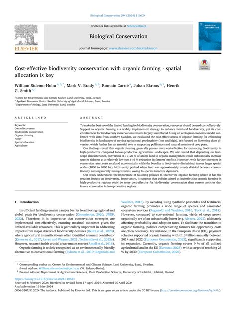 Pdf Cost Effective Biodiversity Conservation With Organic Farming