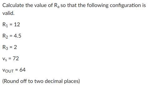 Solved Ra Vout R2 R1 Vs R3 Calculate The Value Of Ra So Chegg Com