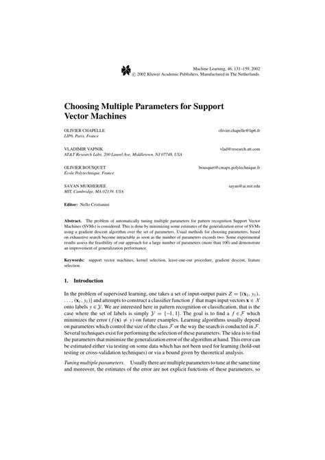 Pdf Choosing Multiple Parameters For Support Vector Machines
