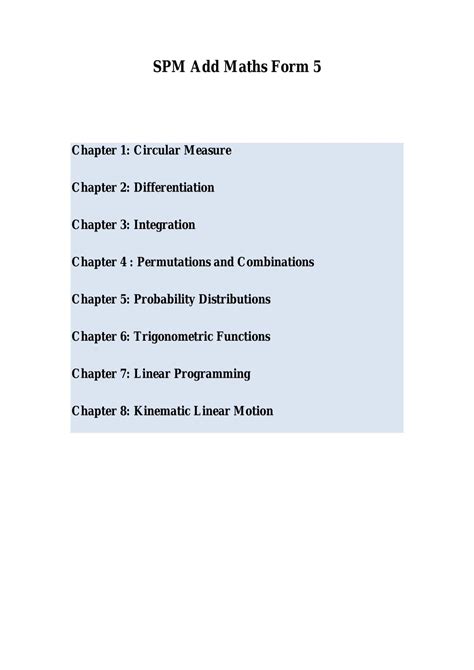 Spm Additional Mathematics Form 5 Additional Mathematics Form 5 Spm
