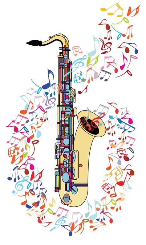 Saxophone And Musical Notes Stock Vector Illustration Of Signs
