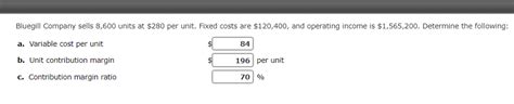 Solved Bluegill Company Sells 8 600 Units At 280 Per Unit Chegg