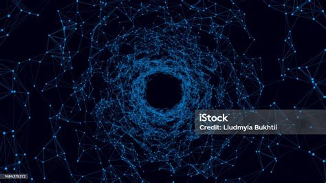 벡터 사이버 미래형 스피드 터널 공상 과학 웜홀 연결선과 점이 있는 추상 3d 와이어프레임 포털입니다 데이터 흐름 기술 그리드 깔때기 3차원 형태에 대한 스톡 벡터 아트 및