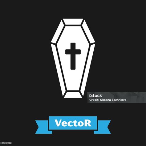 검은 배경에 고립 된 기독교 십자가 아이콘흰색 관 해피 할로윈 파티 벡터 일러스트레이션 관 제작물에 대한 스톡 벡터 아트 및