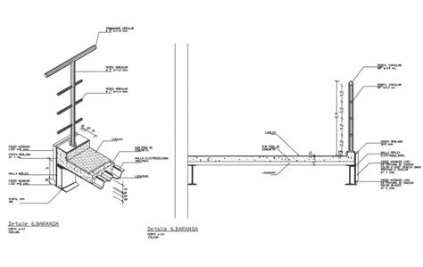 Rail And Balcony Constructive Structure Cad Drawing Details Dwg File