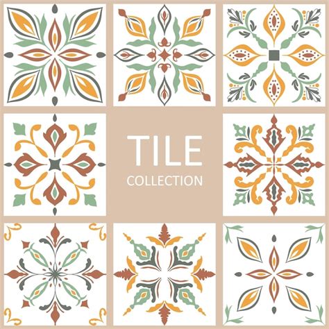 Premium Vector Tile Seamless Pattern Collection Design With Colourful Motifs Vector