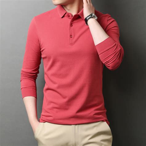 Solid Long Sleeve Polo Shirt Red M Celino Long Sleeve Polos