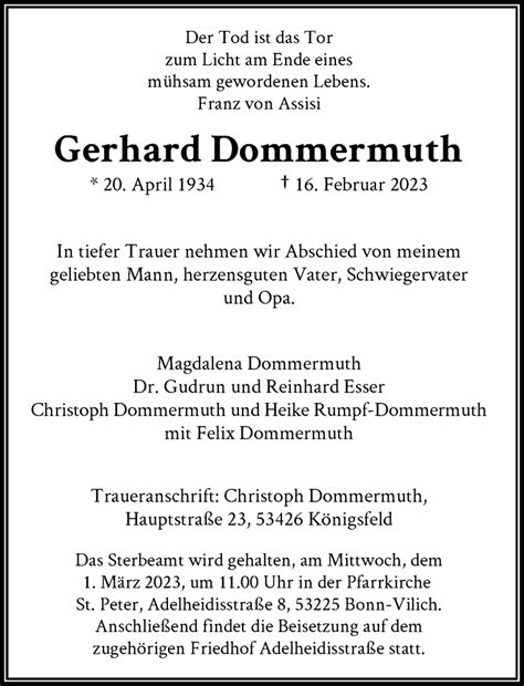 Traueranzeigen Von Gerhard Dommermuth Gatrauerde