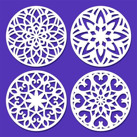 Premium Vector Set Decorative Circle Coaster For Laser Cutting Round Abstract Geometric