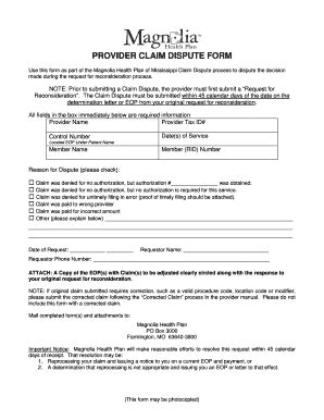 Provider Claim Dispute Form Fill Out And Sign Printable Pdf Template