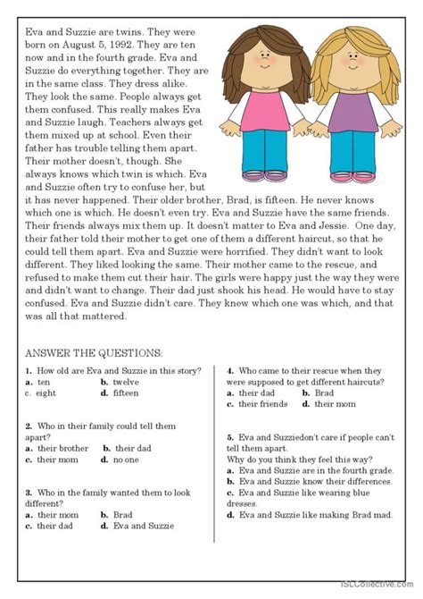 english reading comprehension exercises for elementary readi