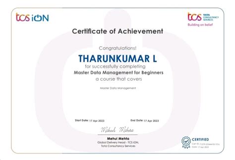 Tharun Kumar L On Linkedin Successfully Sharing My Certificate That I
