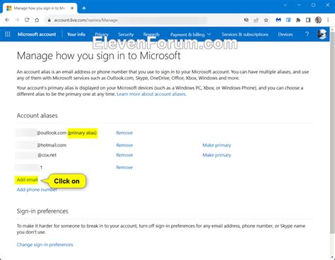 Add And Remove Microsoft Account Aliases Windows 11 Forum