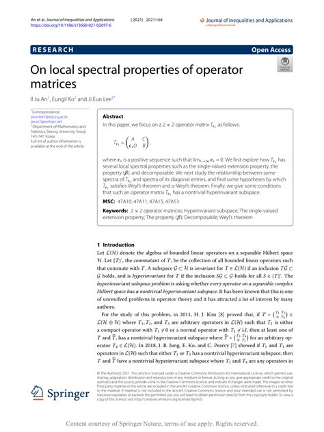 Pdf On Local Spectral Properties Of Operator Matrices