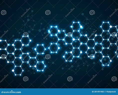 Abstract Hexagonal Molecules Glowing Molecular Structure Of Dna Technology Background Stock