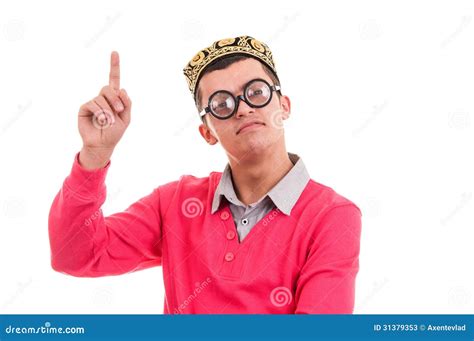 Happy And Smart Nerd With Funny Glasses Has An Idea Stock Image Image