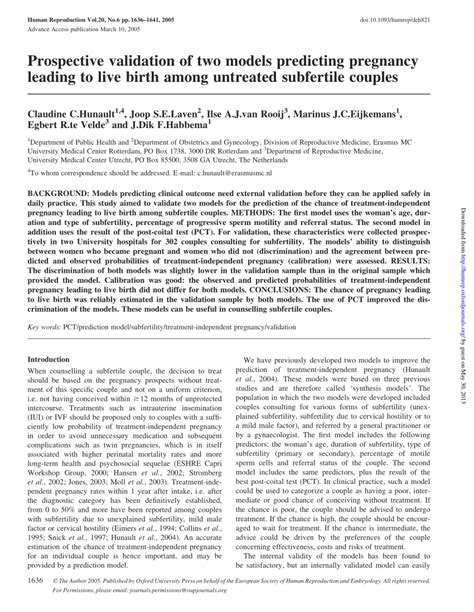 Pdf Prospective Validation Of Two Models Predicting Pregnancy Leading To Live Birth Among