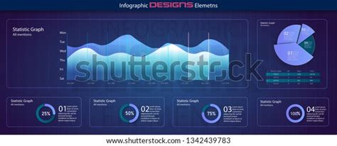 Infographic 대시보드ui 인터페이스 재무 그래프 원형 스톡 벡터로열티 프리 1342439783