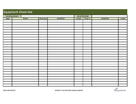 Printable Equipment Checkout Form Free Pdf Template