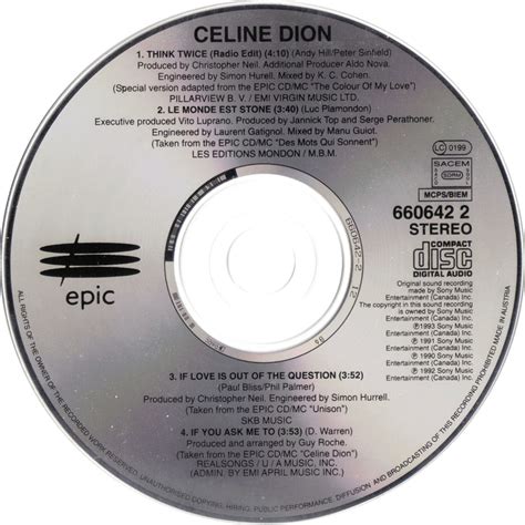 Carátula Cd De Celine Dion Think Twice Cd Single Portada