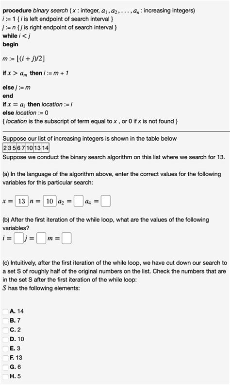 Solved Procedure Binary Search X Integer Aj A2 An