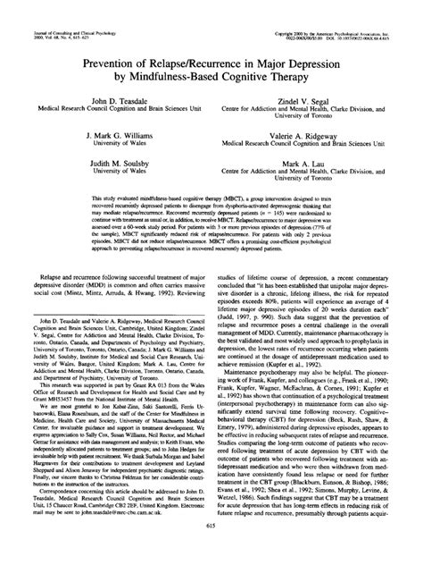 Pdf Prevention Of Relapse Recurrence In Major Depression By