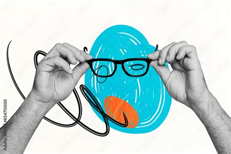 Creative Collage Picture Human Hands Body Fragments Eyewear Glasses Nerd Drawing Colorful Face