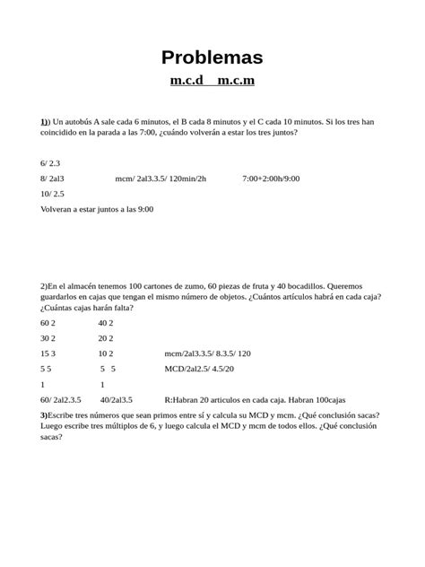 Problemas M C D Y M C M Pdf