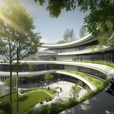 Rendering Of A Building With A Curved Roof And A Walkway Generative Ai Premium Ai Generated Image