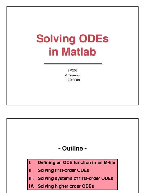 Mathche Matlab Ode Part1 Pdf Ordinary Differential Equation Mathematics