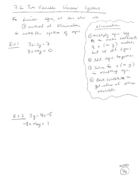 Handwritten Notes On Two Variable Linear Systems Math 1050 Docsity