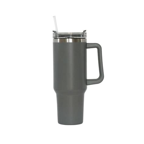 40 Oz Stainless Steel Tumbler With Handle And Straw Grey