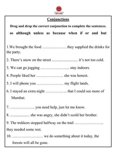 Conjunctions Online PDF Worksheet