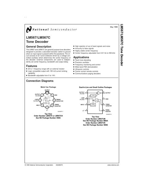 Lm567 Tone Detector Pdf Bandwidth Signal Processing Detector Radio