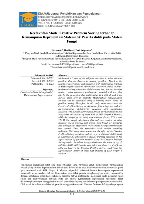 Pdf Keefektifan Model Creative Problem Solving Terhadap Kemampuan