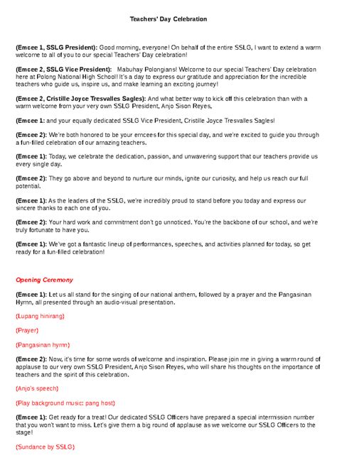 Sslg Hahahaha Teachers Day Celebration Emcee 1 Sslg President Good Morning Everyone